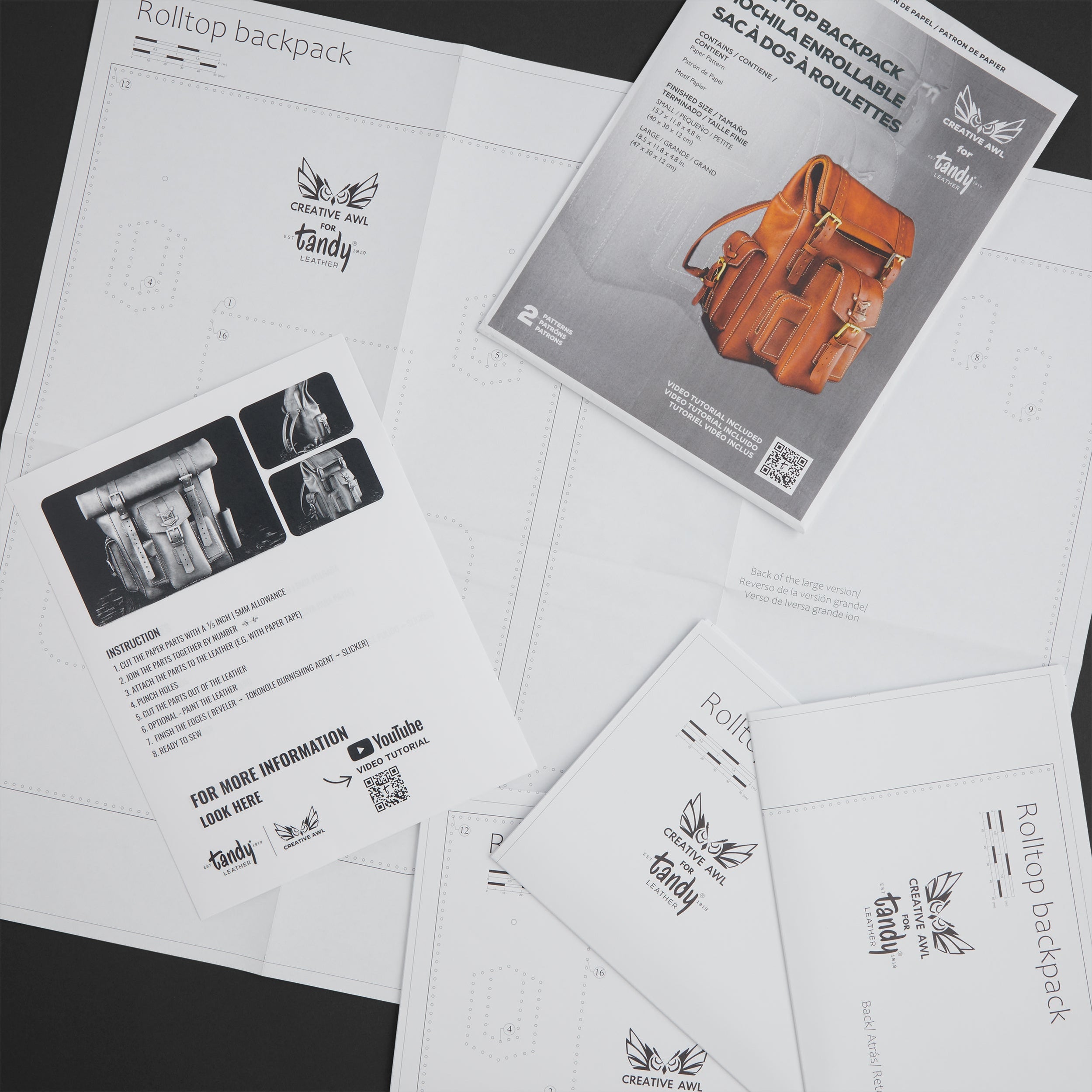 Creative Awl Roll Top Backpack Paper Pattern — Tandy Leather Europe